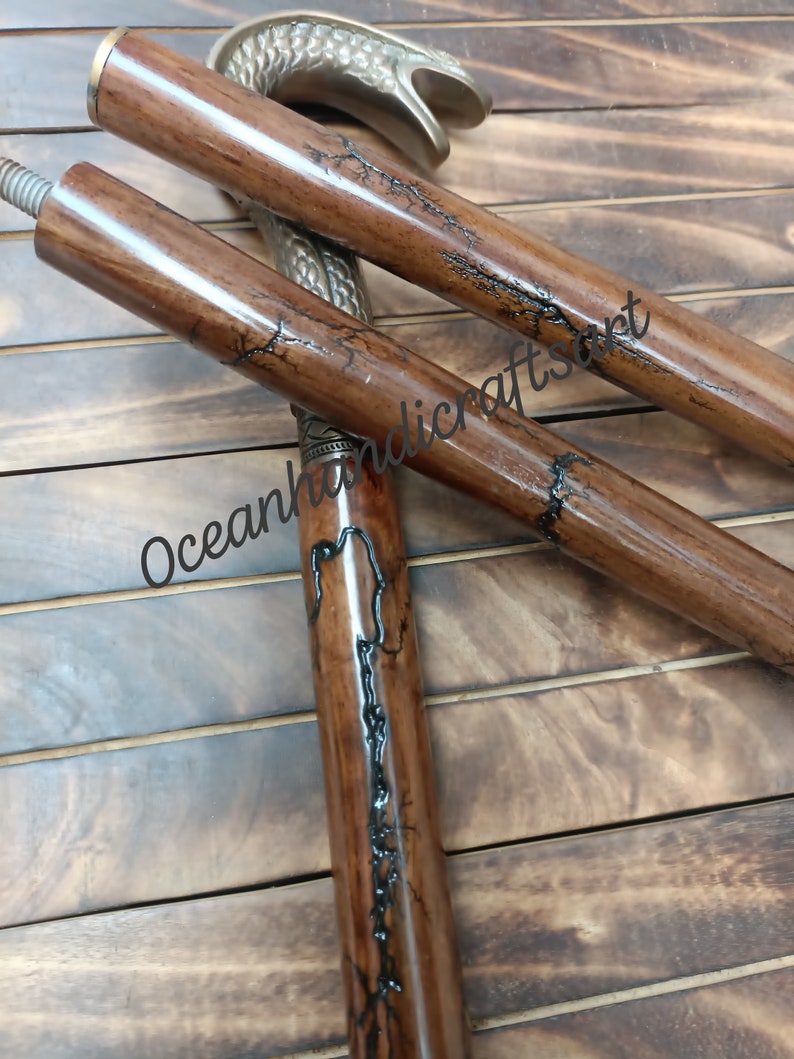 Wooden Walking Stick for Men Brass Snake Handle Walking Stick Cane ...