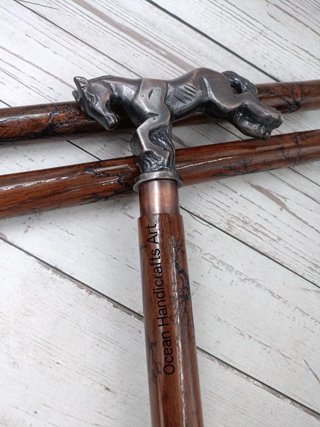 Brass Horse Handle Walking Stick Cane - Wooden Cane Gift for Men and ...