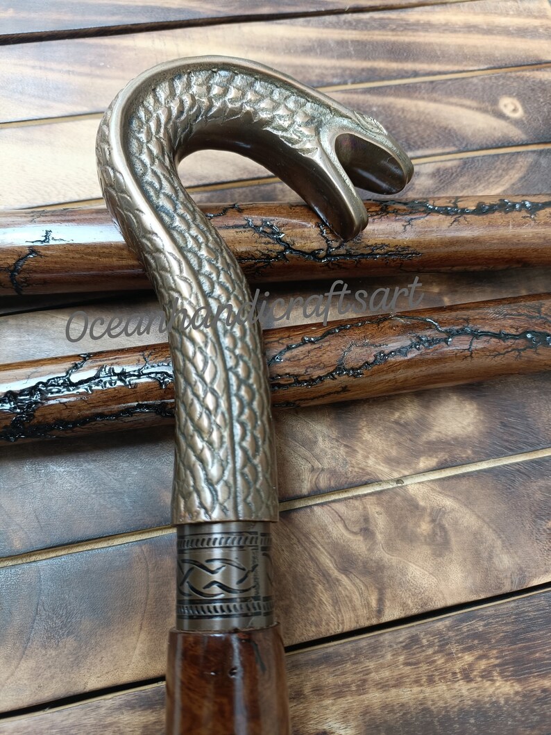 Brass Handle Wooden Walking Cane for Men - Brass Snake Handle Walking ...