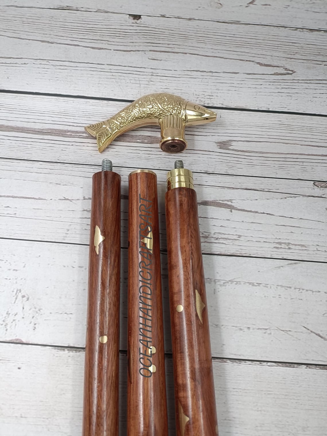 Fish Look Brass Handle Walking Cane - Handmade Wooden Cane for Men ...