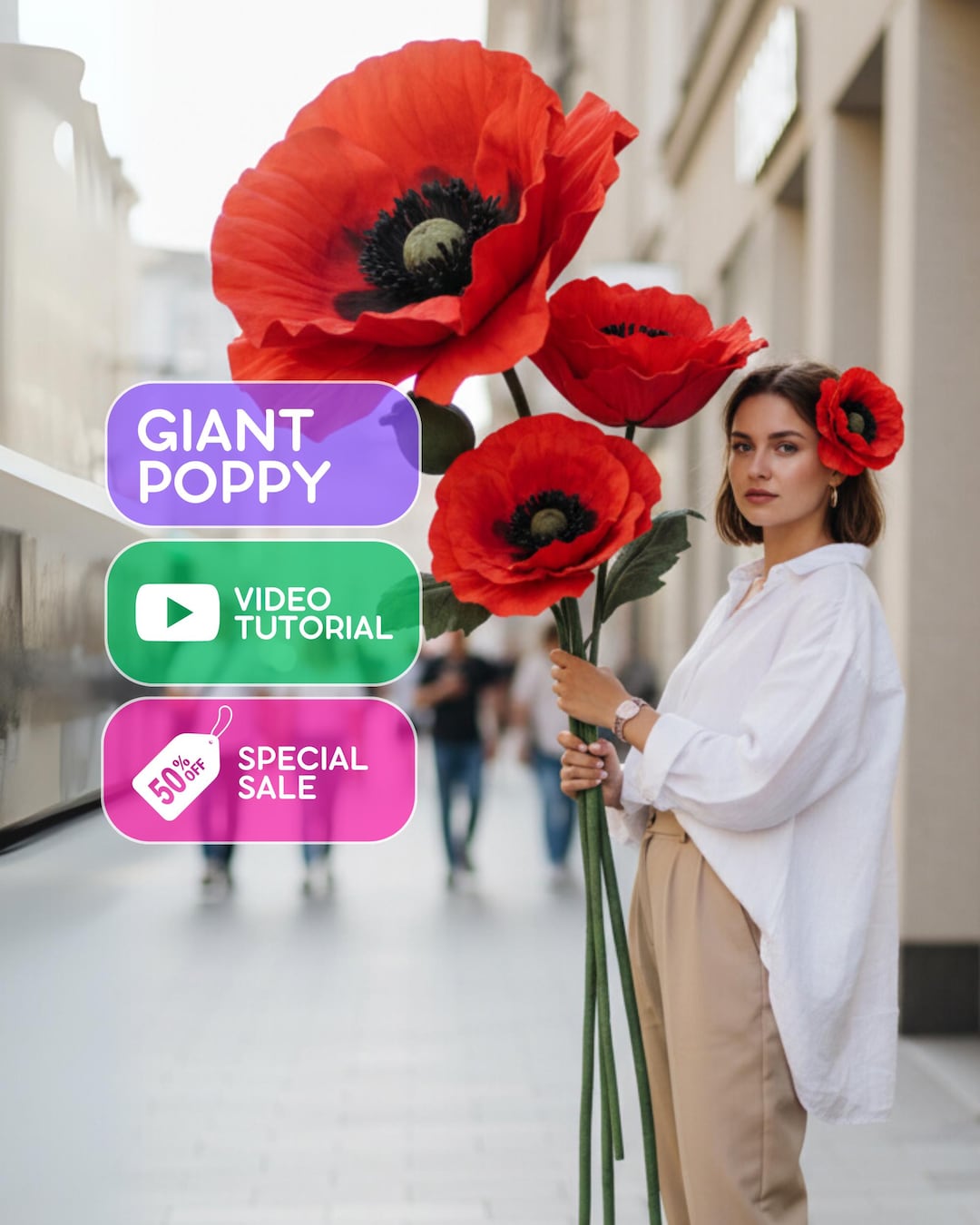 Giant EVA Foam Poppy – Templates PDF – Video Tutorial – Standing Prop ...