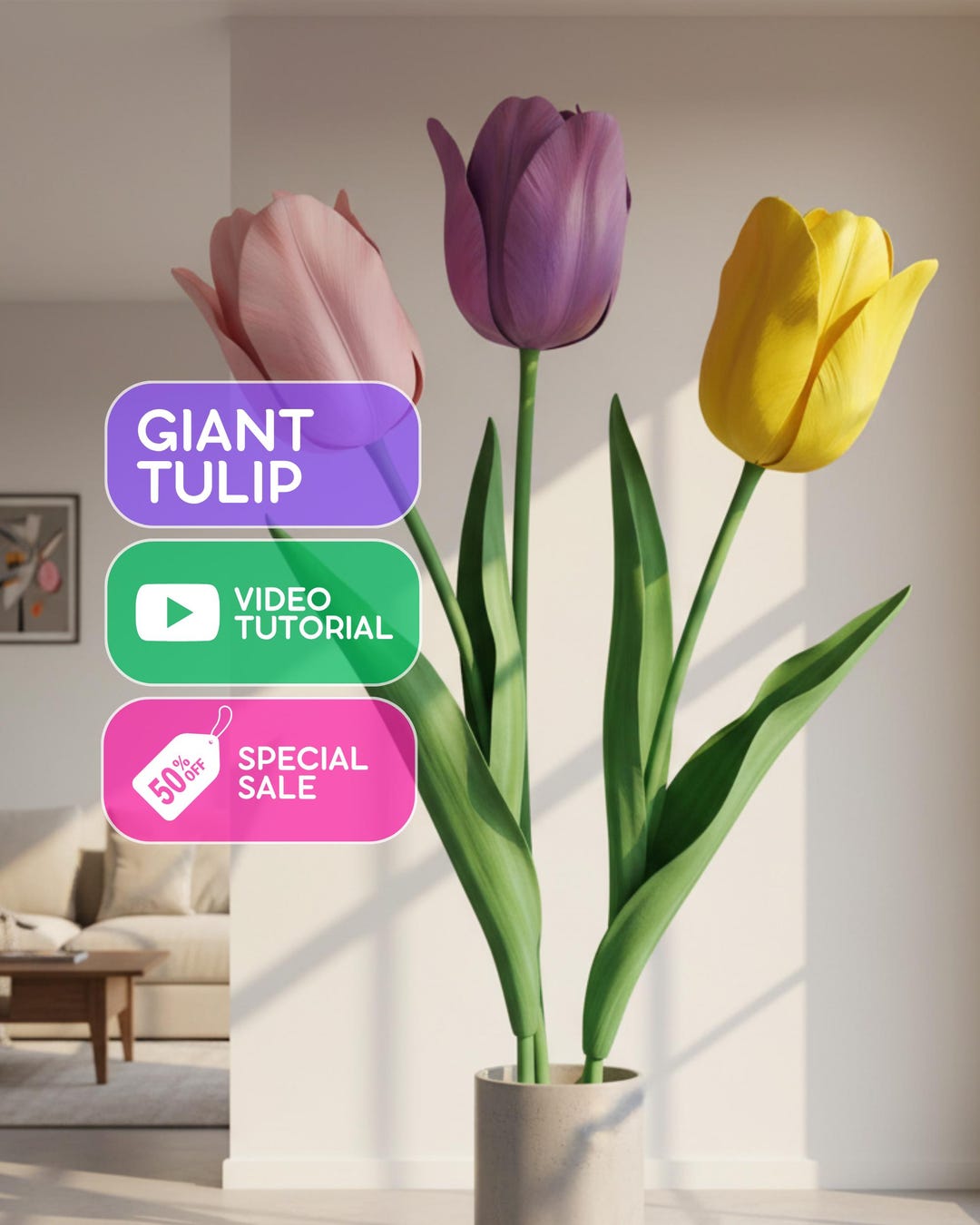 Giant Tulip Pattern – PDF – Video Tutorial – Standing Prop – Large ...
