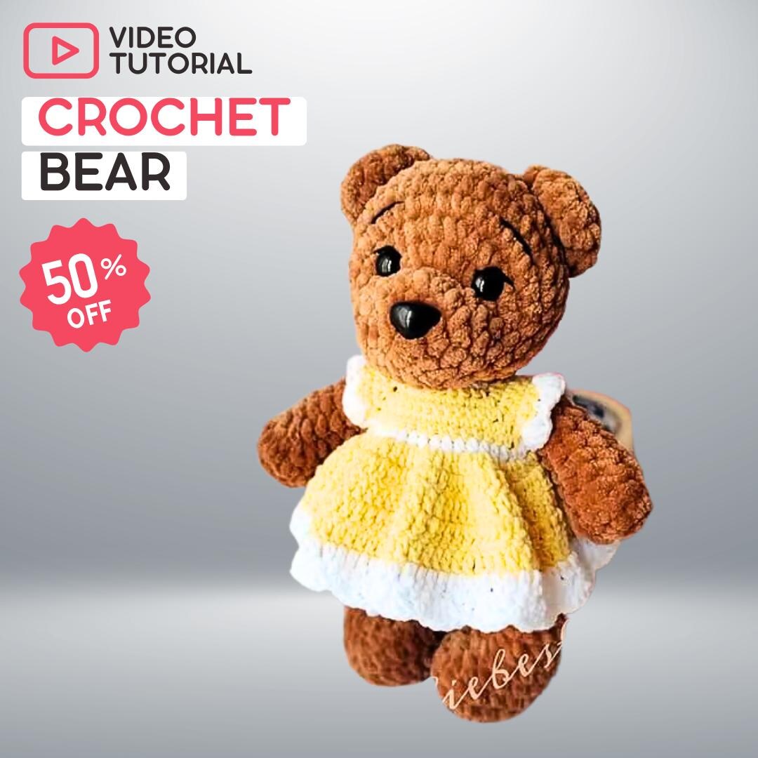 Bear Crochet Toy Pattern Video Tutorial Crochet Animal Toy Hand-knitted ...