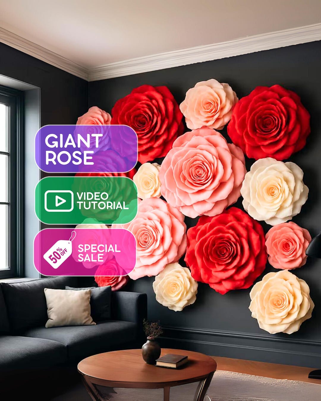 Standing EVA Foam Rose – Template – PDF – Video Tutorial – Giant Flower ...