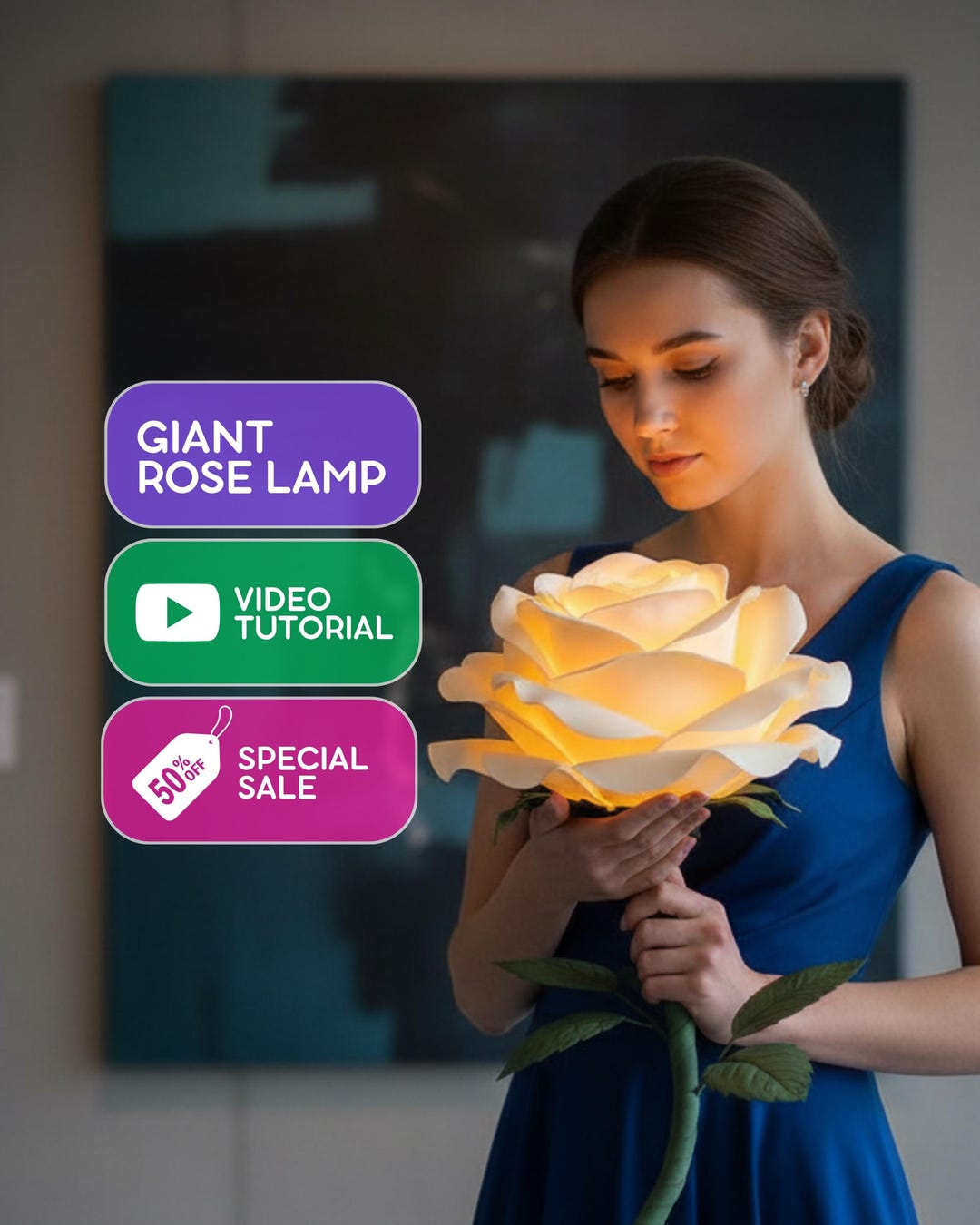 Large Rose Lamp Pattern – PDF – Video Tutorial – Standing Prop – Giant ...