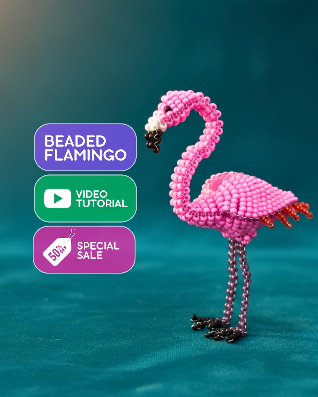 Beaded Flamingo Pattern Video Tutorial: Seed Bead Pattern (digital ...