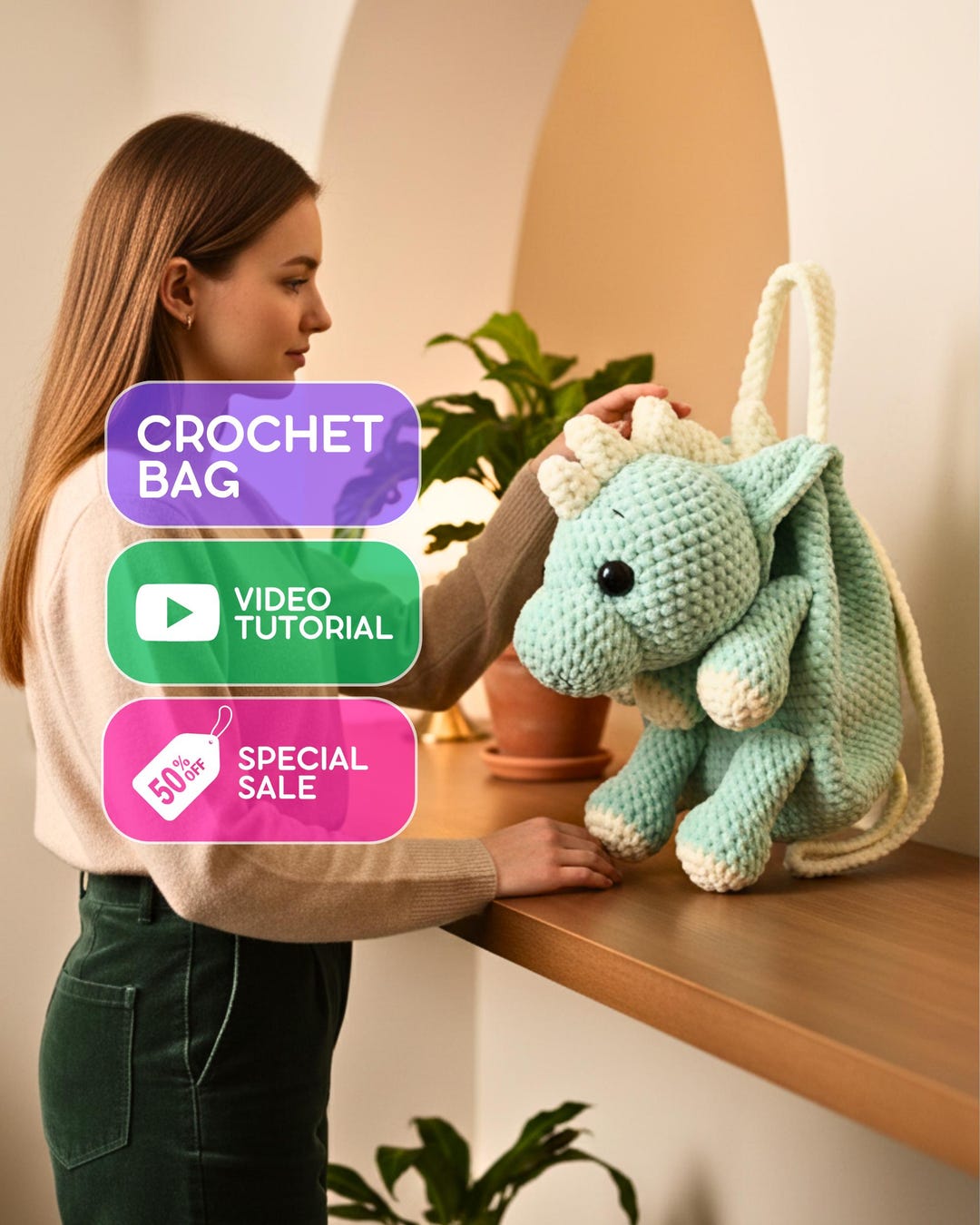 Crochet Dinosaur Backpack Pattern: Plush Animal Toy (video Tutorial) - Etsy