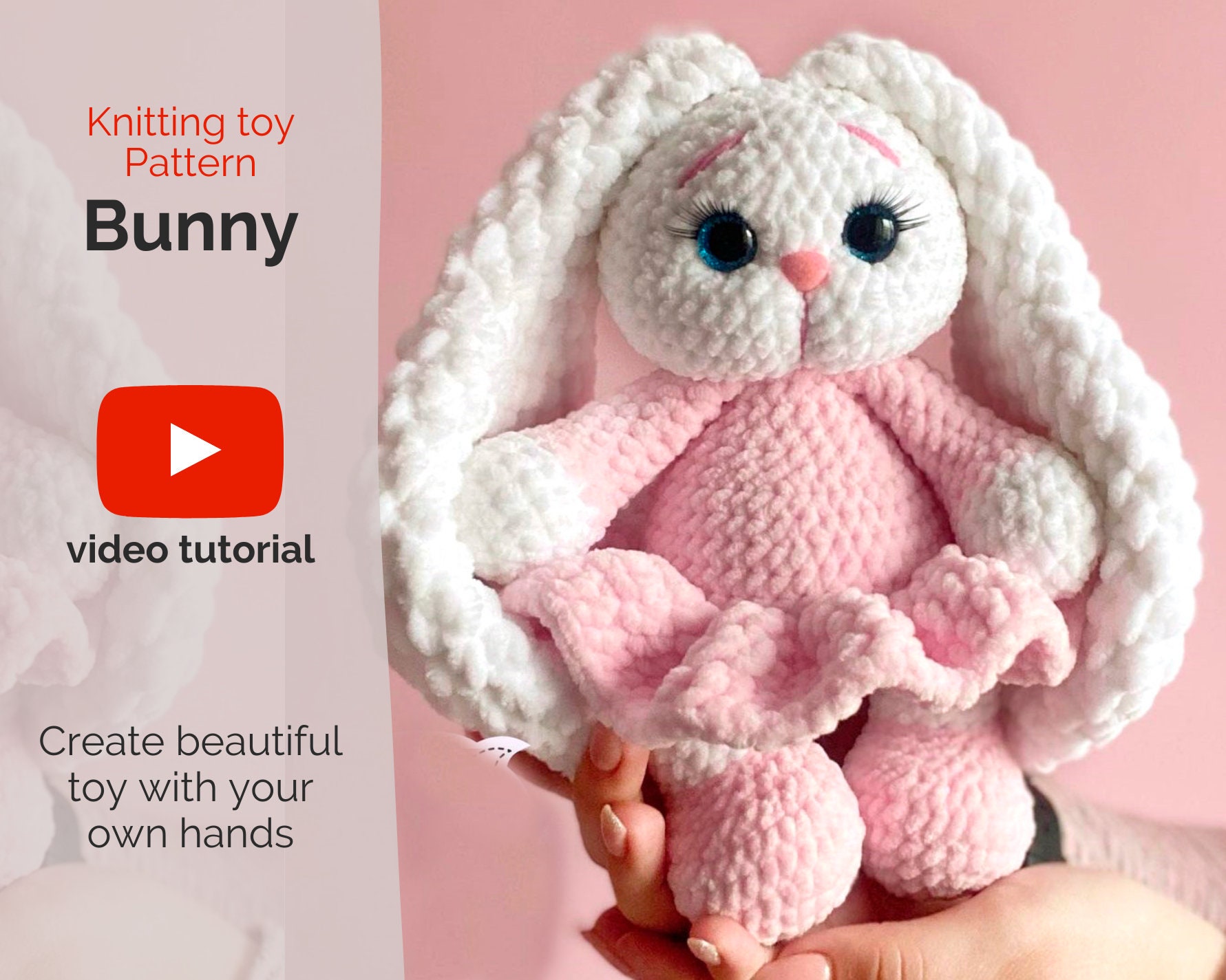 Bunny Knitting Toy Pattern Video Tutorial Crochet Animal Toy Hand ...