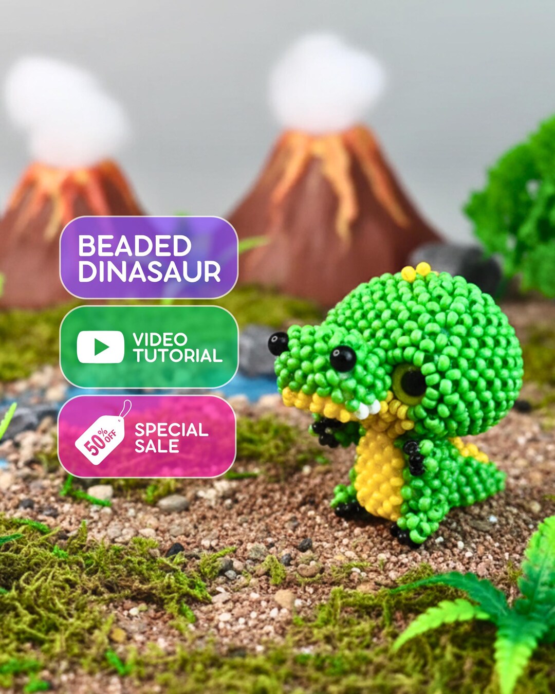Beaded Dinosaur Pattern Video Tutorial: Dino Beadwork (digital Download ...