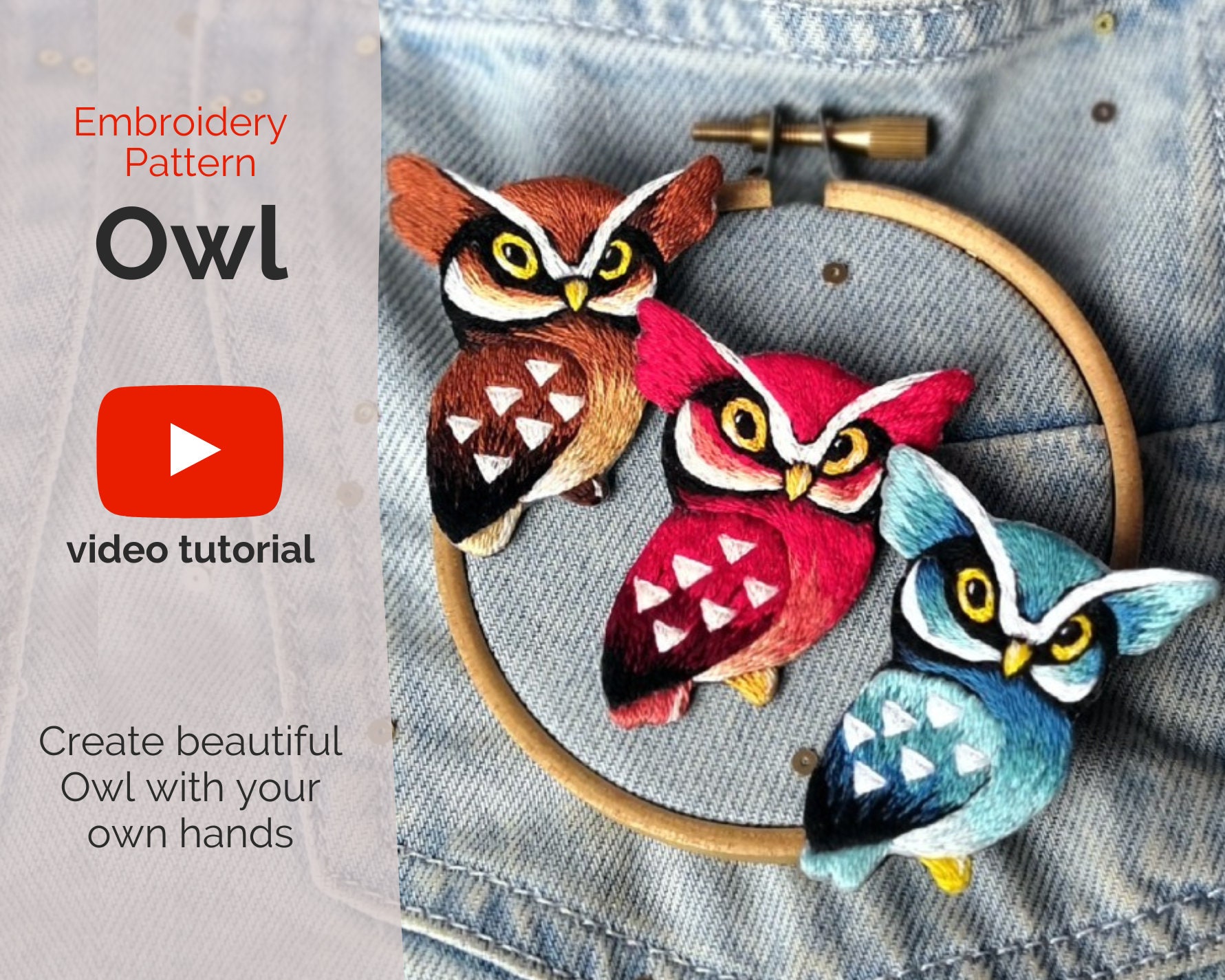 Owl Embroidery Pattern Video Tutorial Owl Pattern Animal Design Digital ...