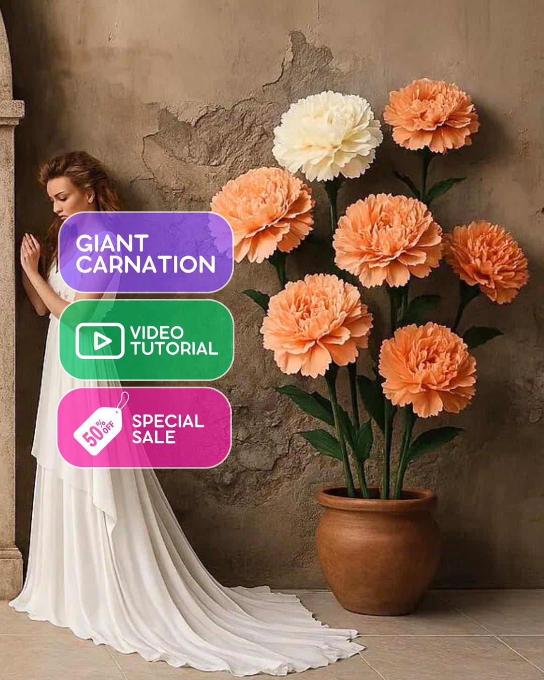 Big EVA Foam Carnation – Tutorial + Patterns – Video Tutorial ...