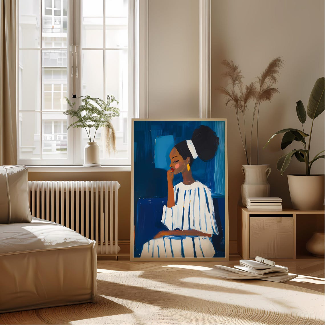 Royal Blue Abstract People Art Print - Contemporary Modern Wall Decor ...