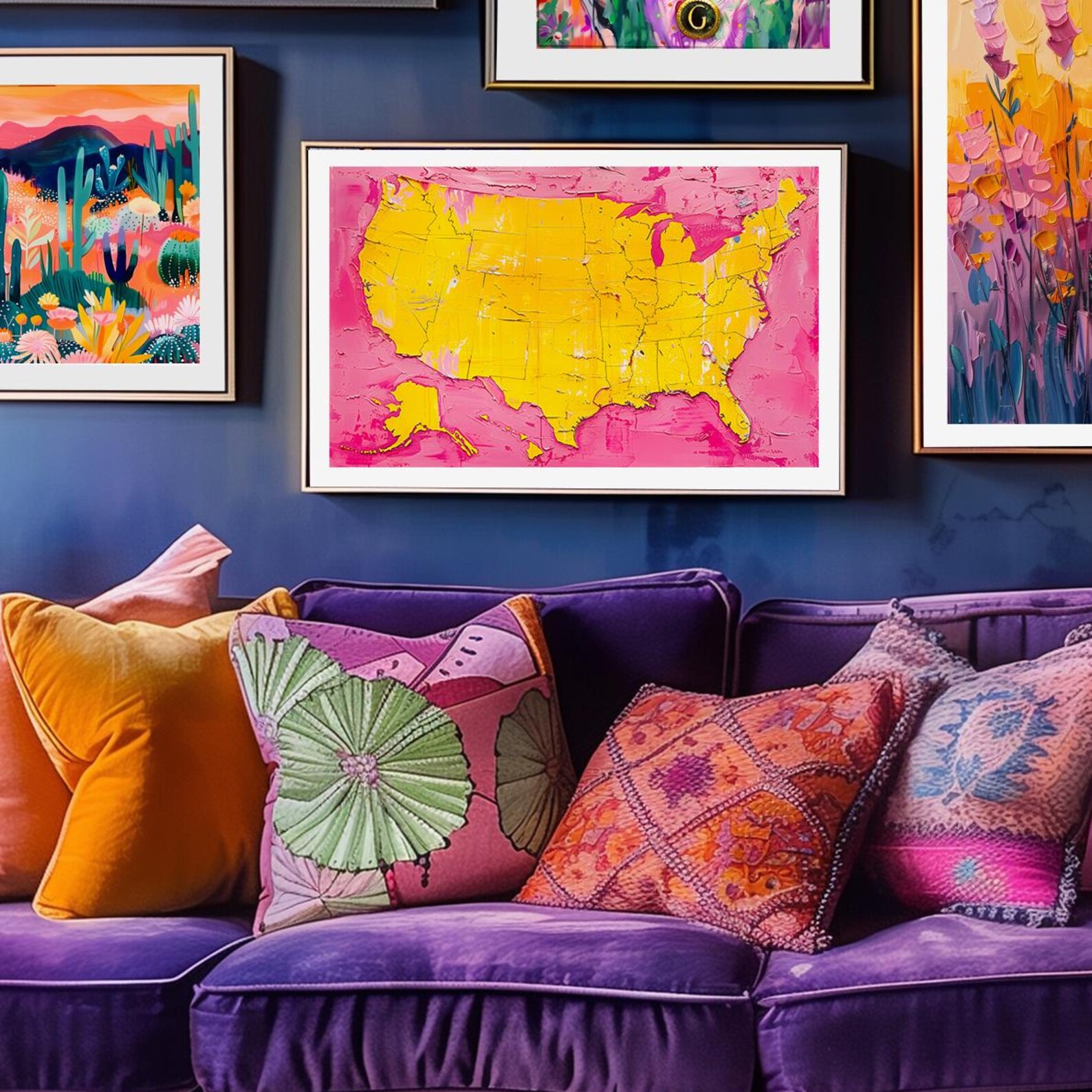 United States Acrylic Map Poster - Colorful Maximalist Eclectic Wall ...