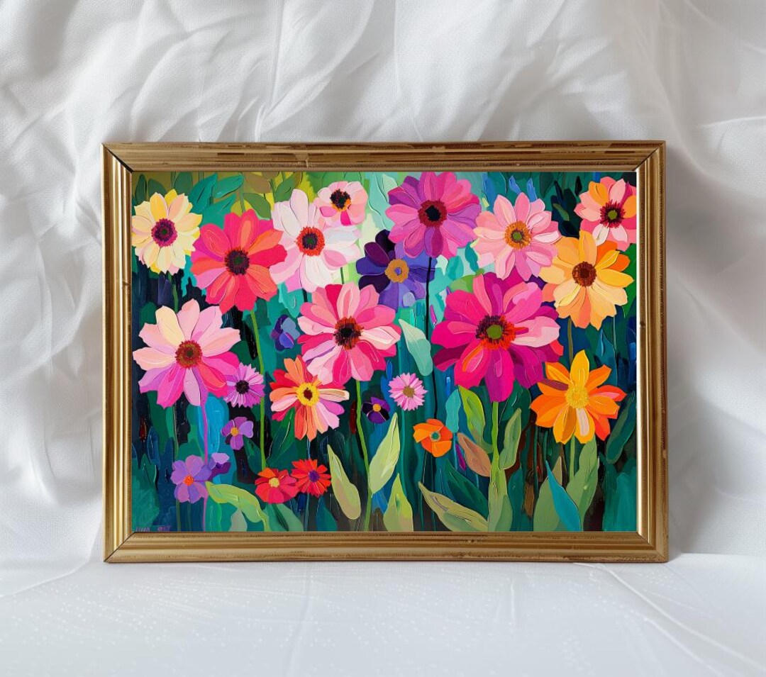 Colorful Garden Flowers Art Print Poster - Summer Acrylic Dopamine Wall ...