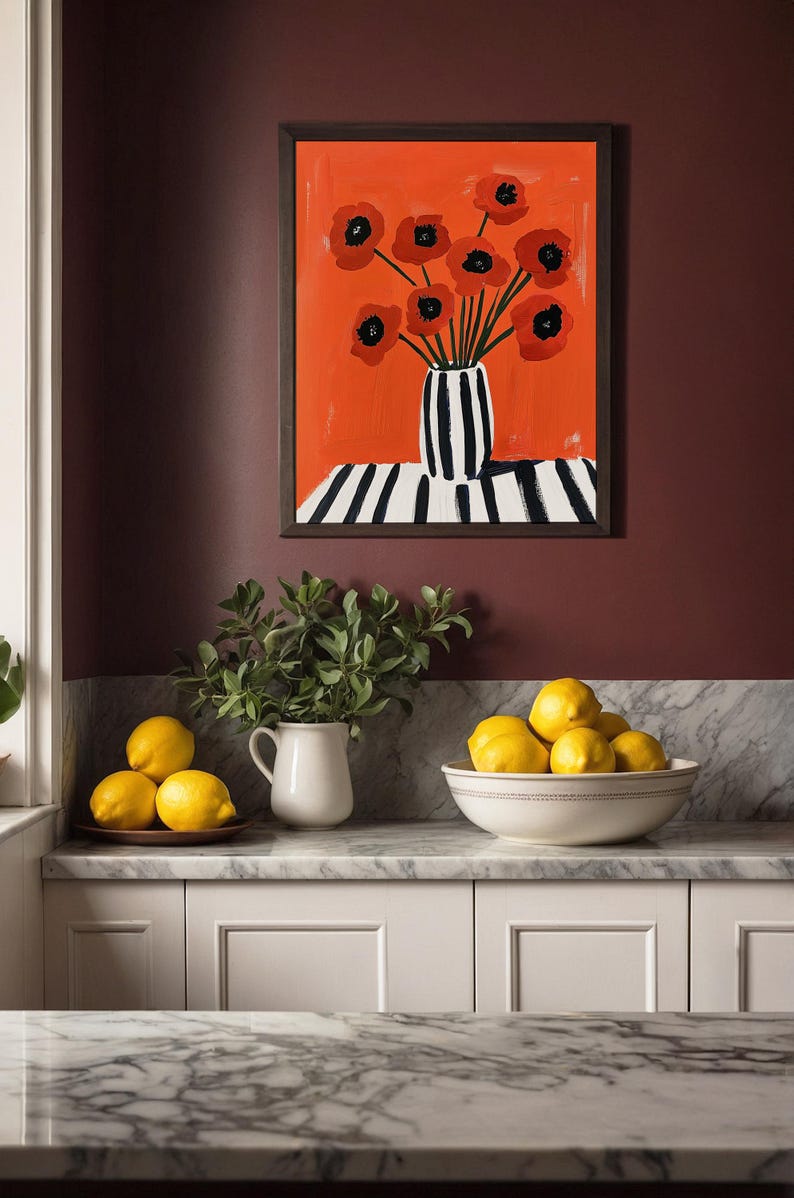 Minimalist Red Poppies Painting Scandinavian Acrylic Art Bold Floral ...