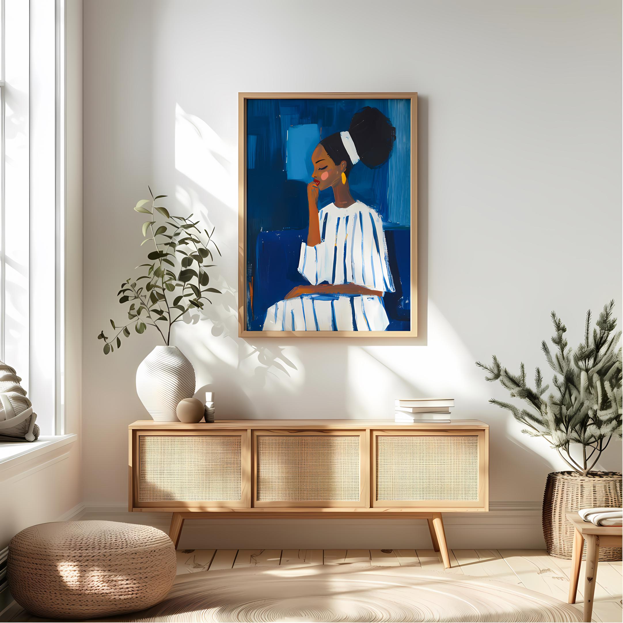 Royal Blue Abstract People Art Print - Contemporary Modern Wall Decor ...