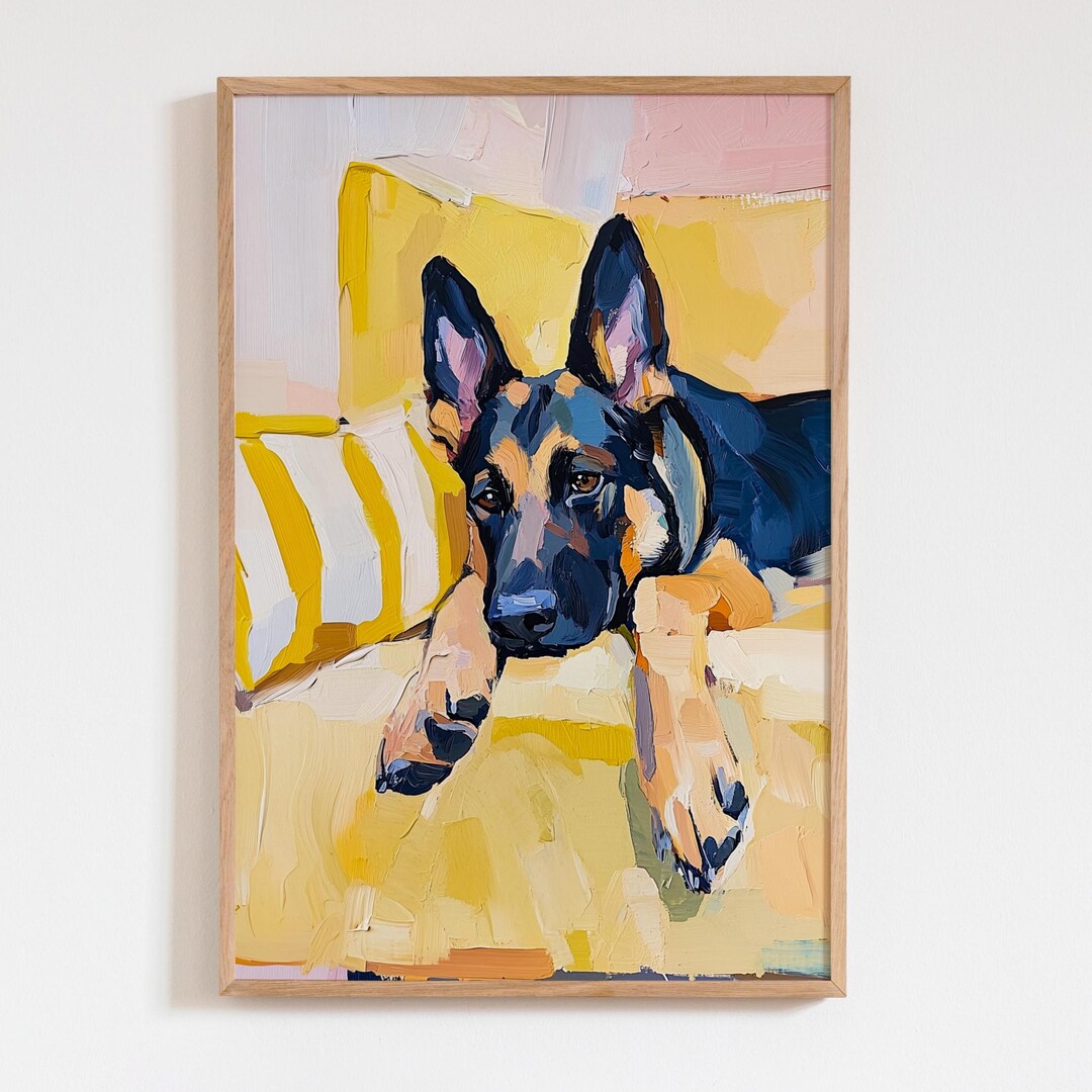 Minimalist German Shepherd Dog Art Print, Vibrant Colorful Pet Oil ...