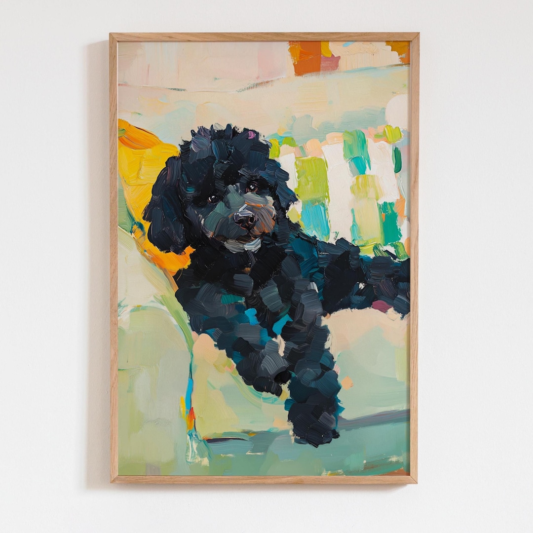 Abstract Black Poodle Oil Painting, Colorful Dog Wall Art ...