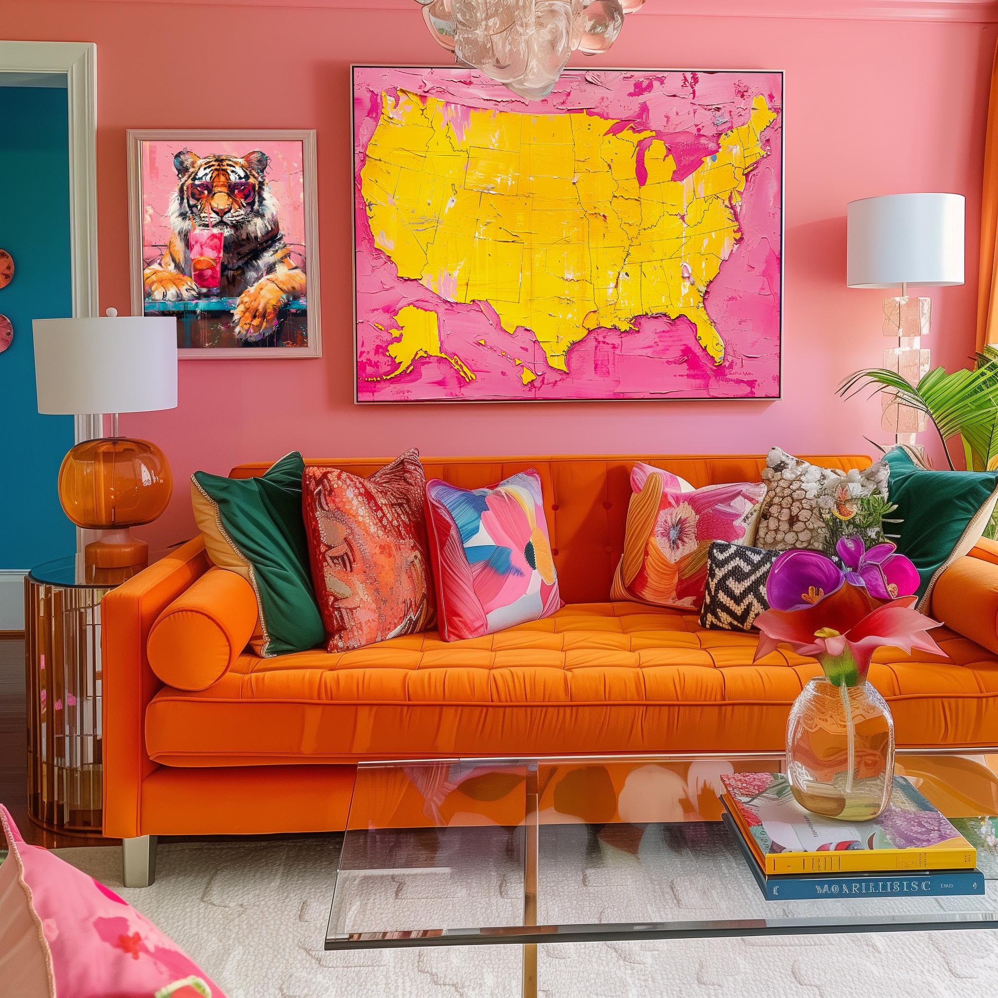 United States Acrylic Map Poster Colorful Maximalist Eclectic Wall Art ...