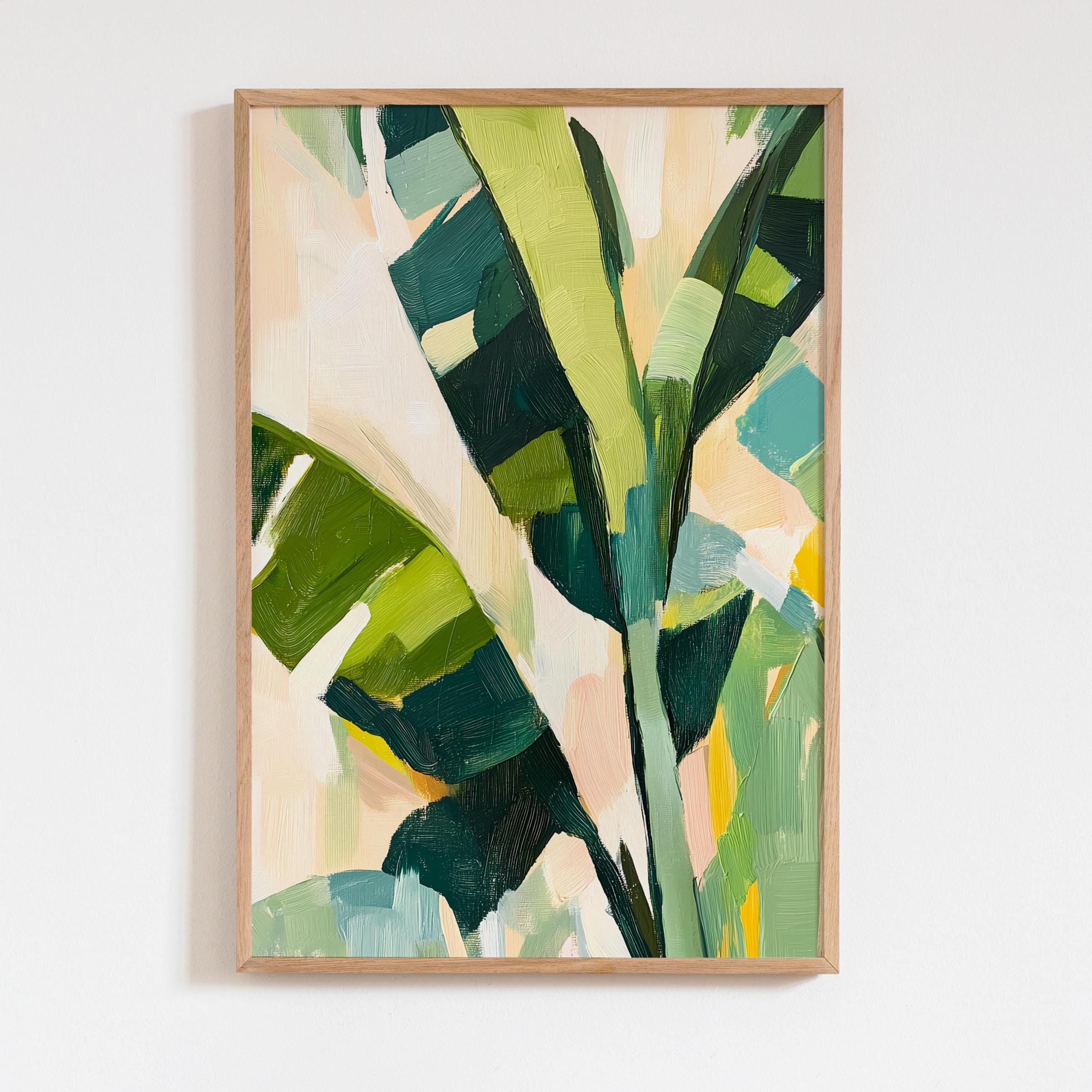 Banana Leaf Oil Painting Print, Abstract Green Botanical Wall Art ...