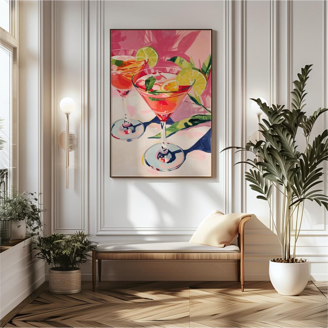 Pink Cocktails Printable Art Poster, Summer Cocktail Print, Pink Retro ...