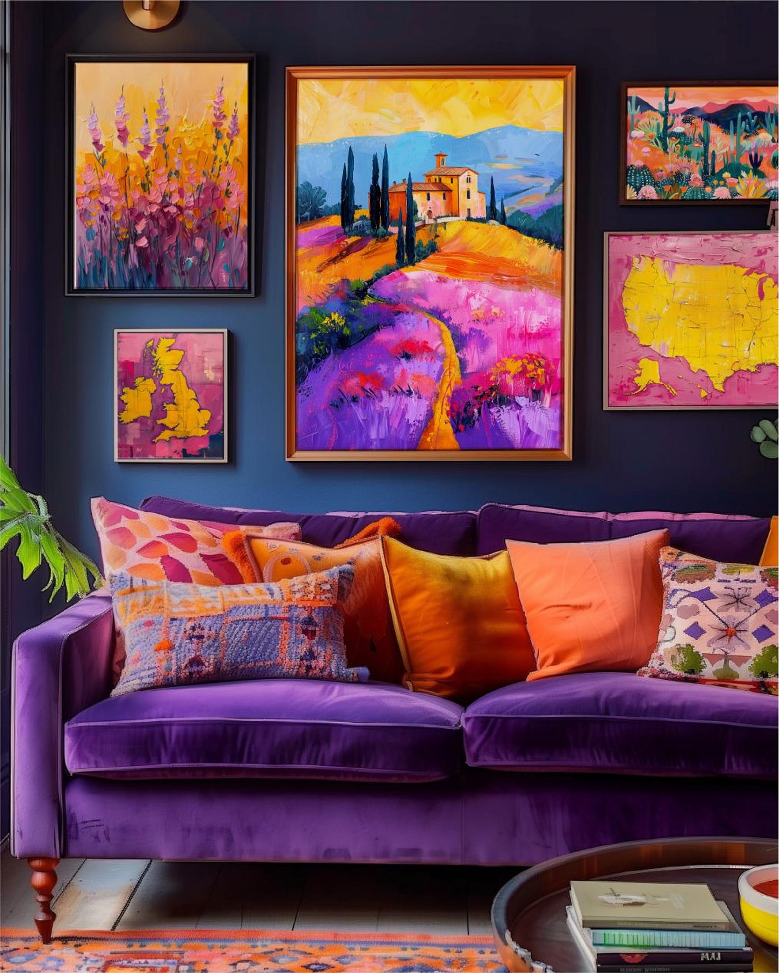 Colorful Purple Tuscany Italy Whimsical Landscape Art Print Poster ...