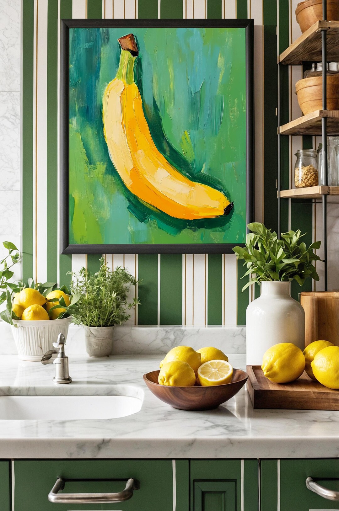 Dopamine Kitchen Art, Colorful Banana Poster, Maximalist Food Print ...