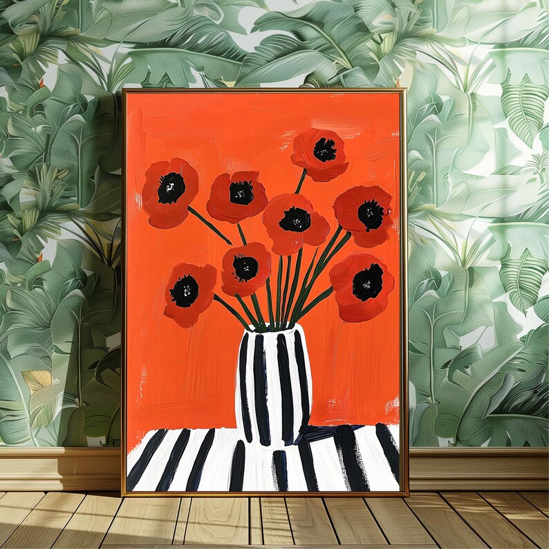 Minimalist Red Poppies Painting Scandinavian Acrylic Art Bold Floral ...
