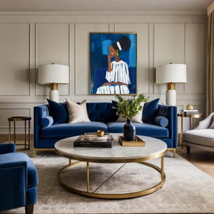 Royal Blue Abstract People Art Print - Contemporary Modern Wall Decor ...