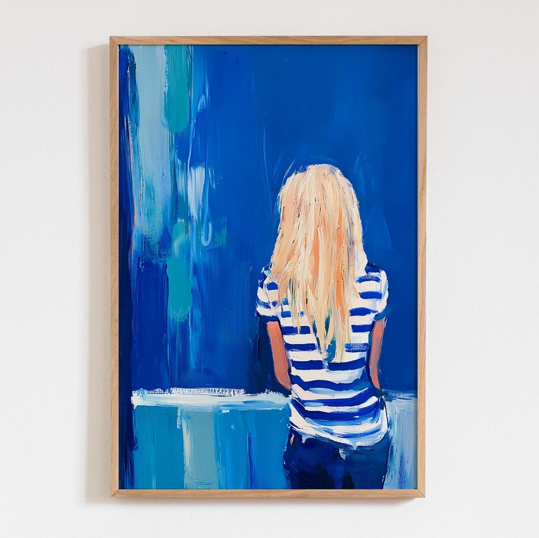 Vibrant Blue Abstract Blond Girl Art Print, Colorful Woman Poster ...