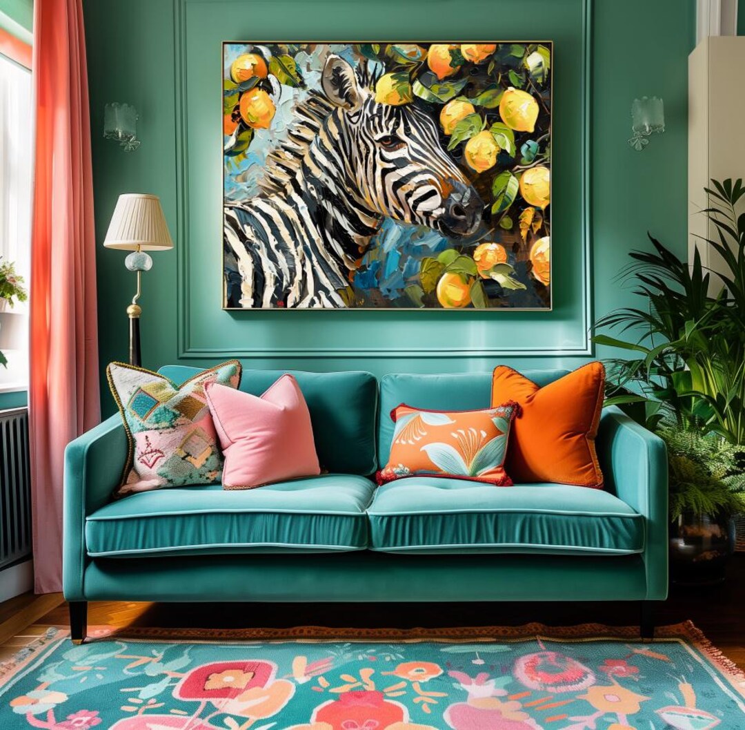 Zebra Lemon Tree Art Print Poster, Zebra Acrylic Painting Wall Decor ...