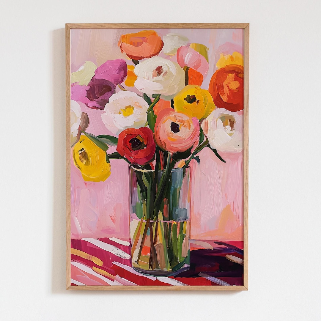 Colorful Ranunculus Still Life Print, Modern Impressionist Floral Art ...