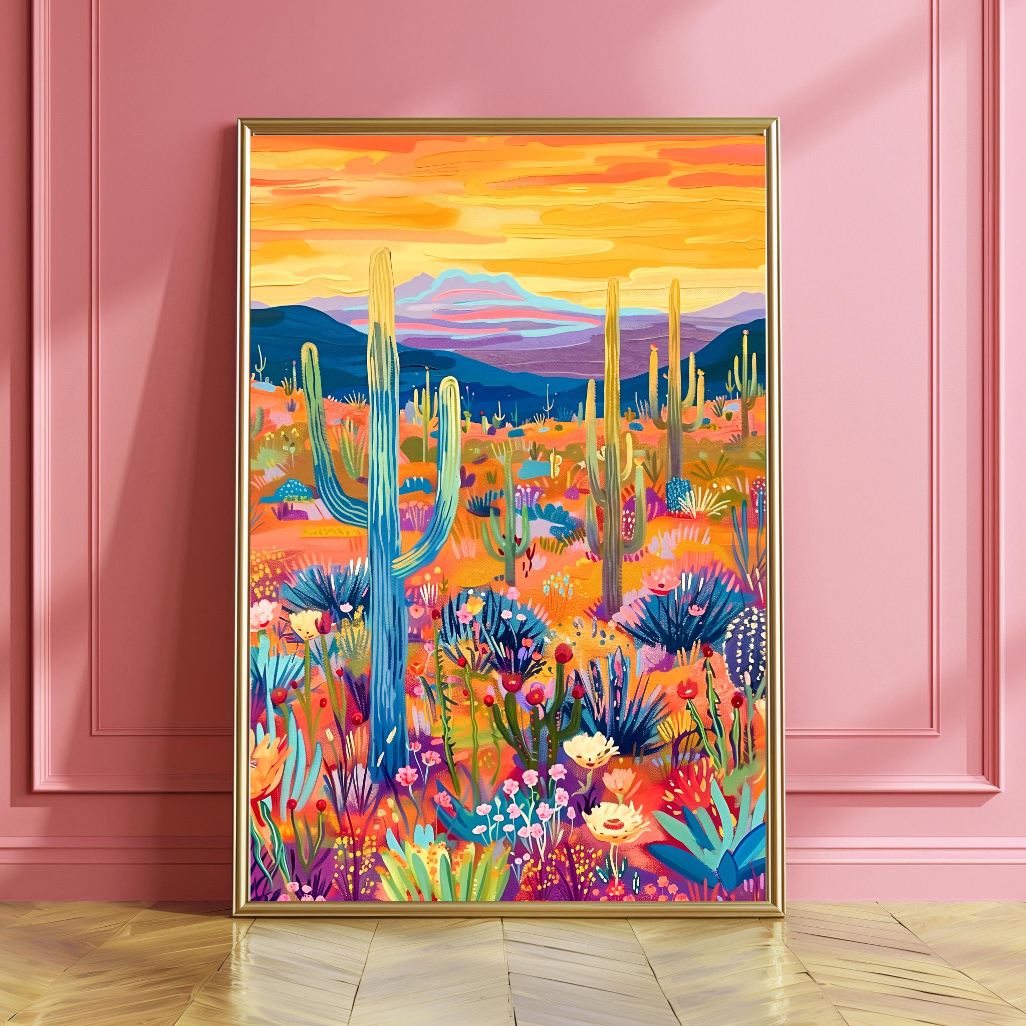 Colorful Arizona Desert Art Print - Saguaro Cactus Illustration ...