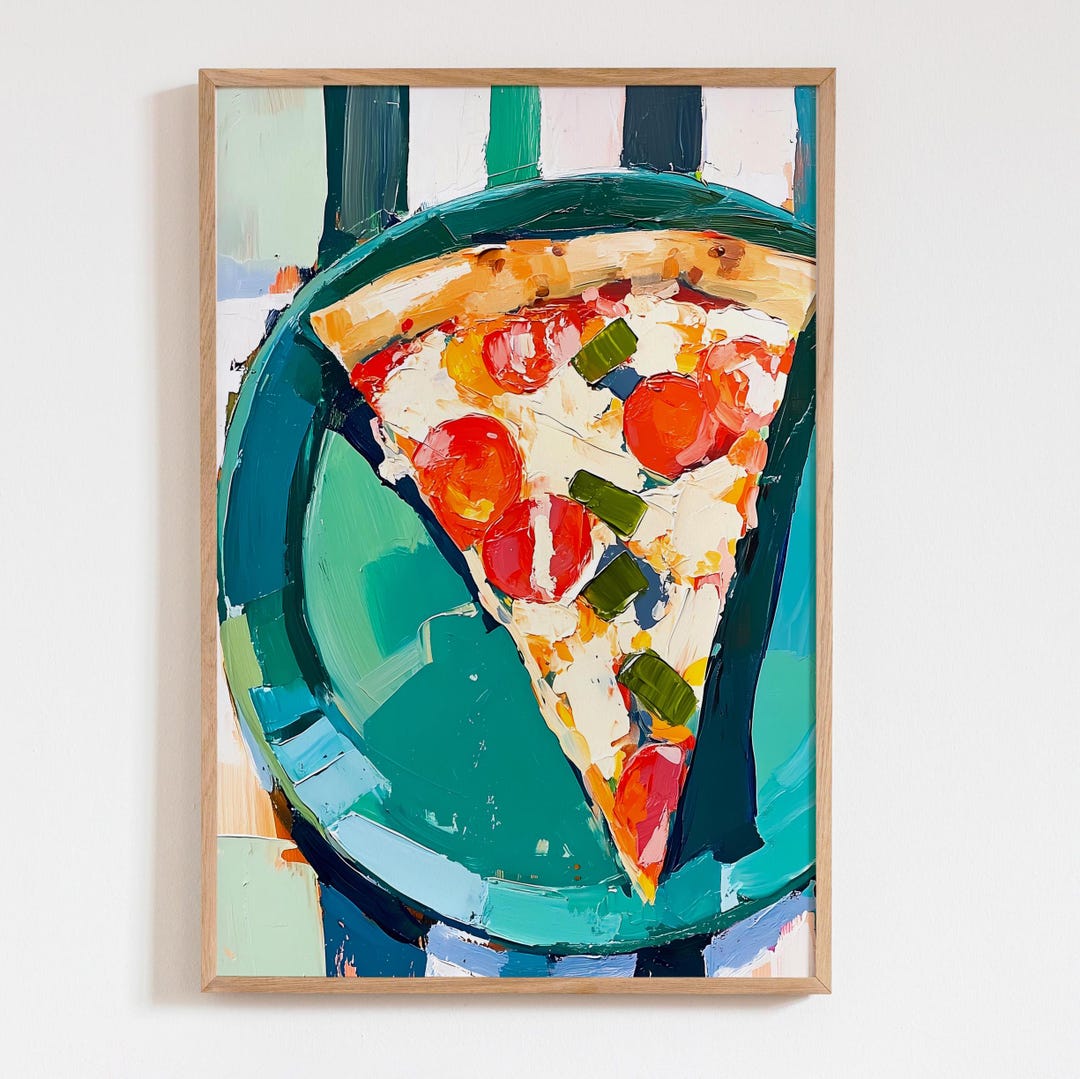 Emerald Green Kitchen Wall Art, Pizza on Green Plate Print, Italian ...