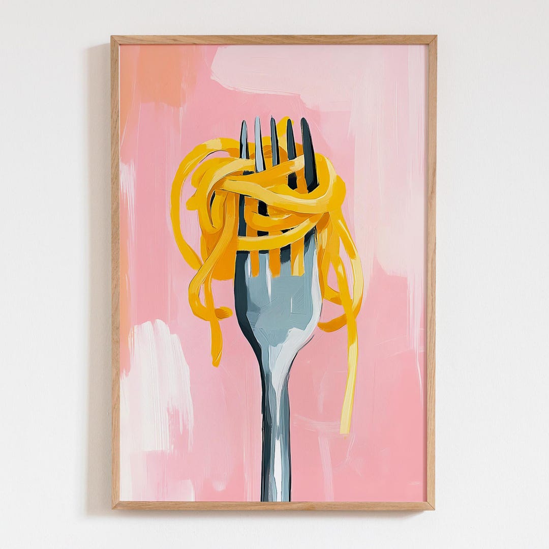 Pasta Art Print, Italian Kitchen Wall Decor, Pink Restaurant Still Life ...