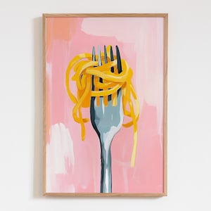 Pasta Art Print, Italian Kitchen Wall Decor, Pink Restaurant Still Life ...
