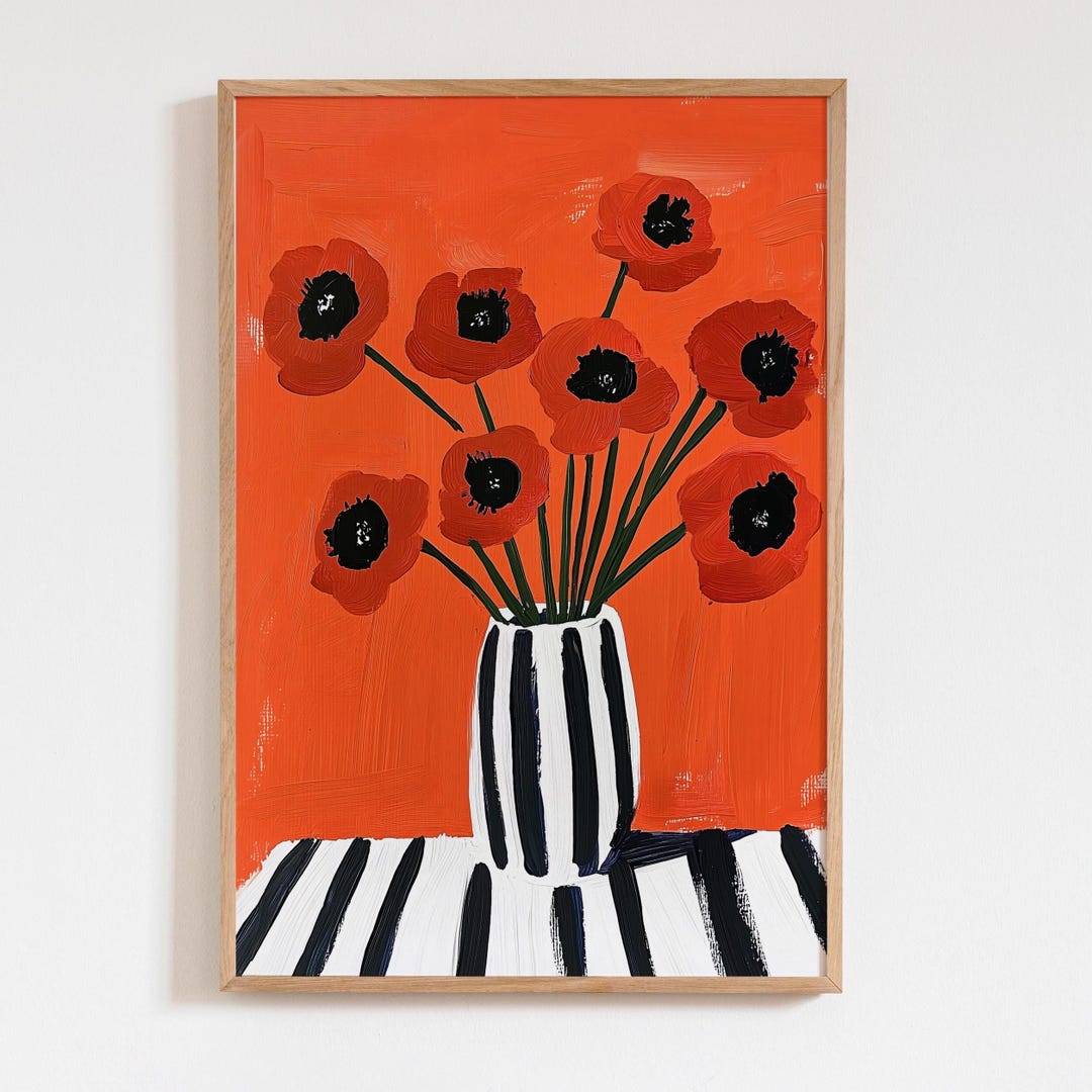 Minimalist Red Poppies Painting Scandinavian Acrylic Art Bold Floral ...