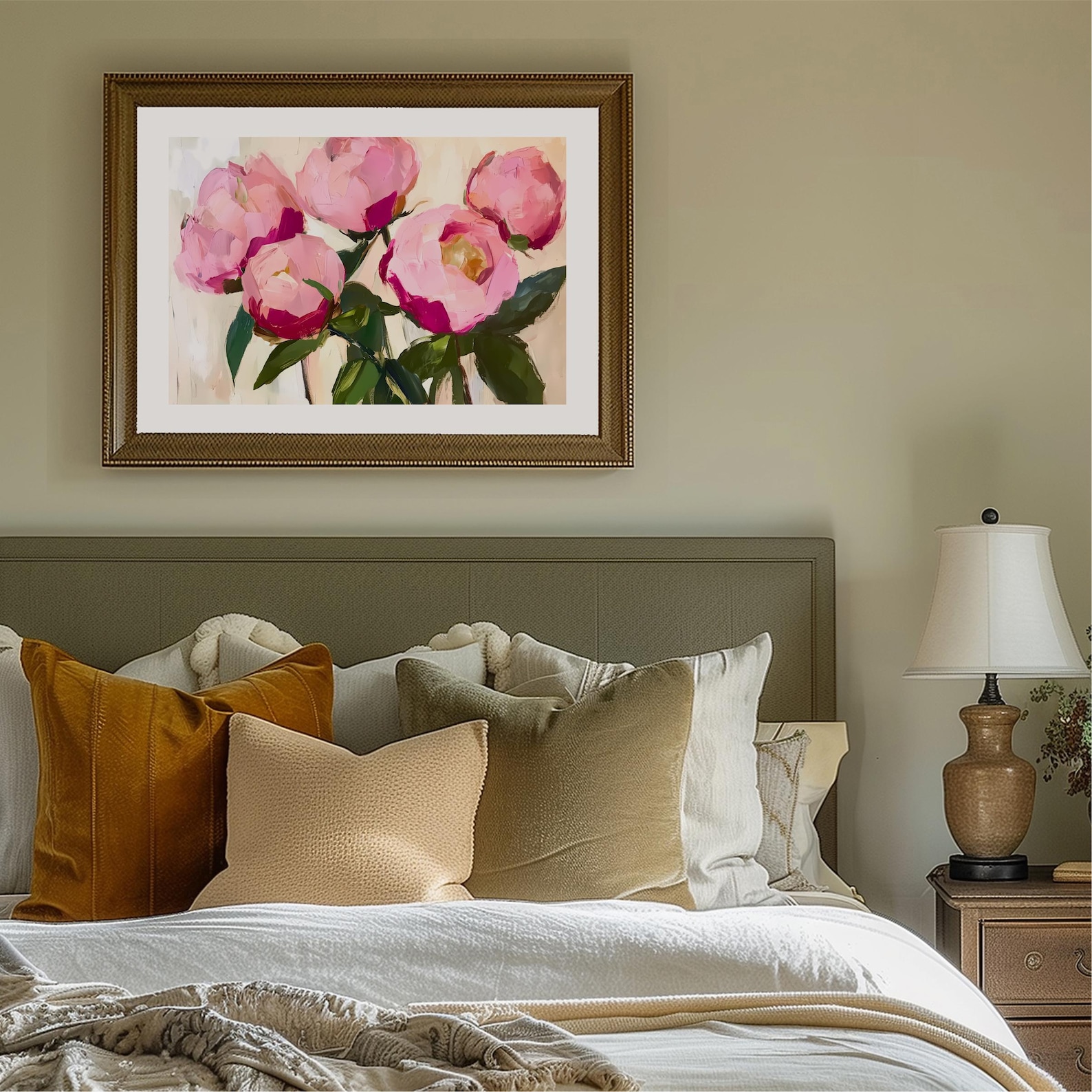 Five Pink Peonies Wall Art, Abstract Oil Style Floral Print, Matisse ...