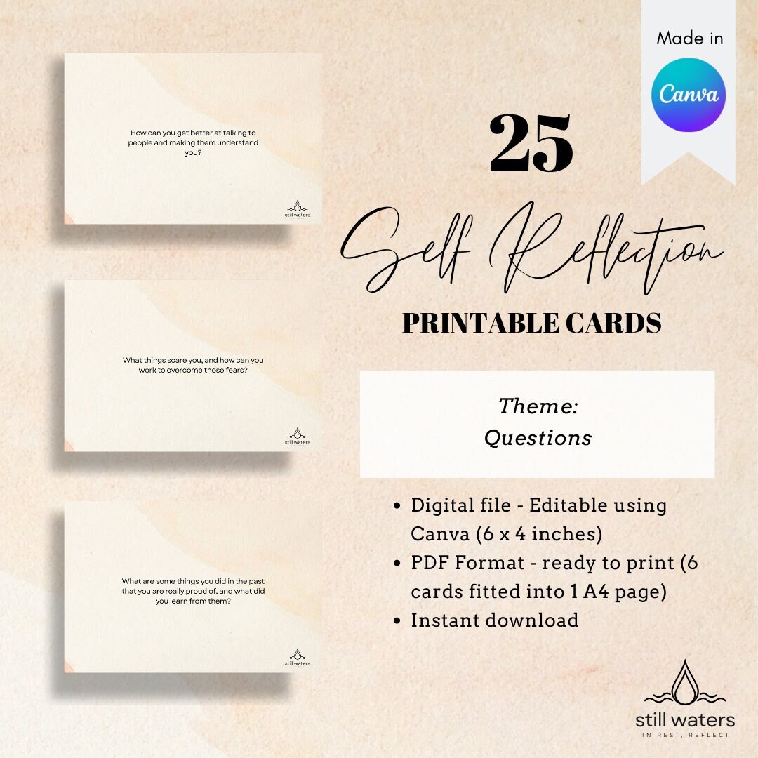 Printable Self Reflection Cards | Guided Prompts | Instant Download ...