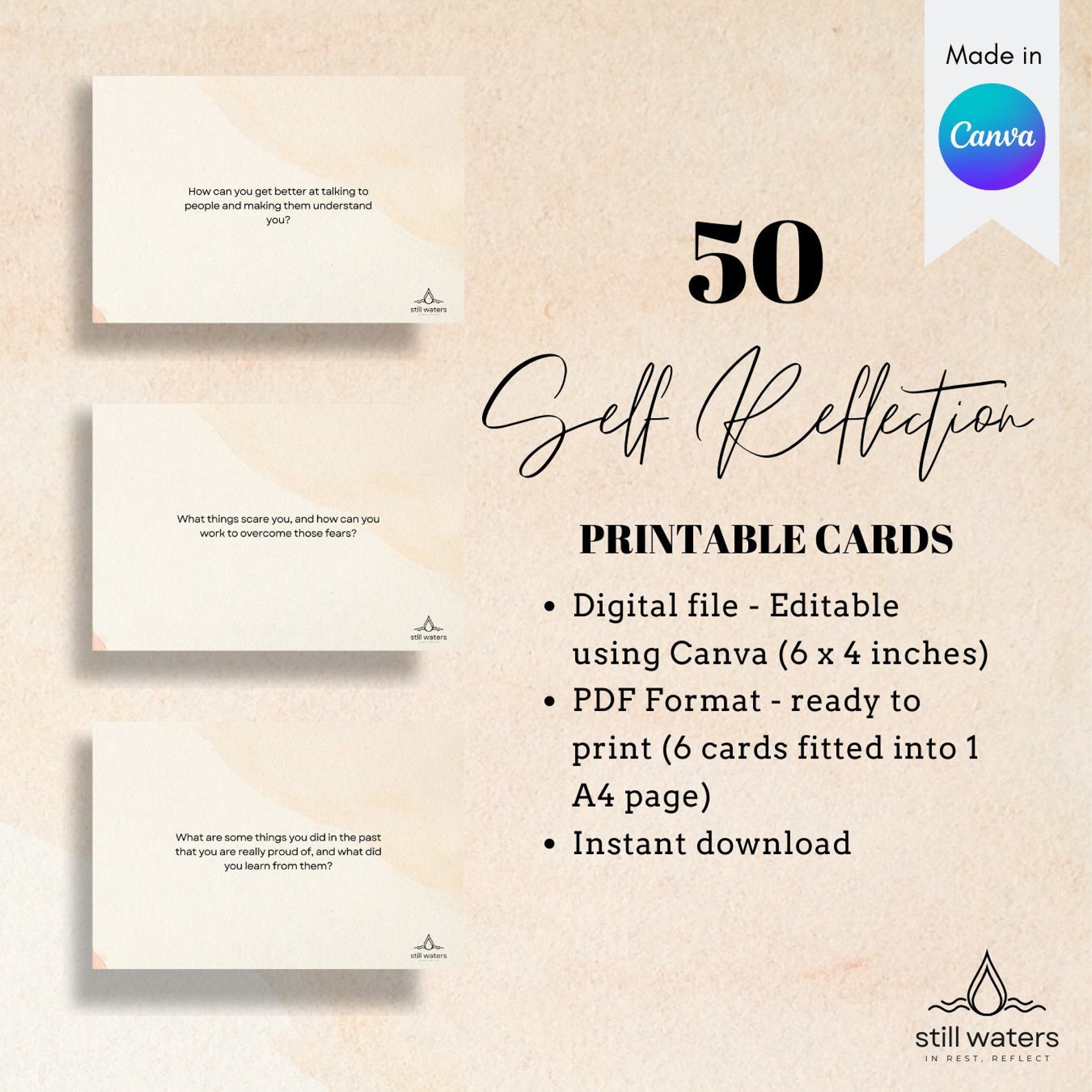 Printable Self Reflection Cards | Guided Prompts | Instant Download ...