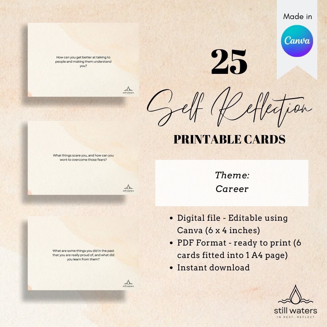 Printable Self Reflection Cards | Guided Prompts | Instant Download ...