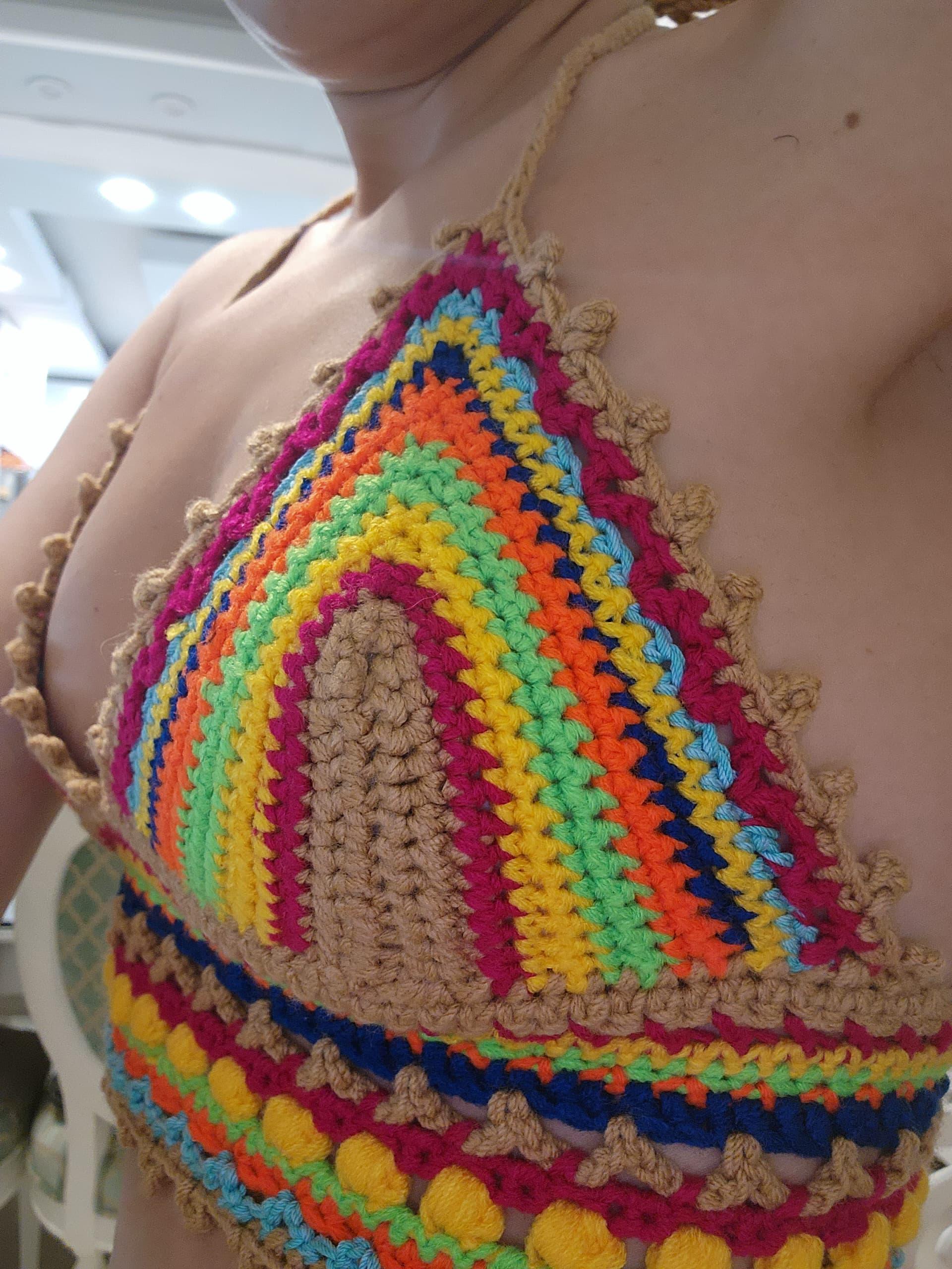 Colorful Summer Bralette, Rainbow Crochet Halter Top - Etsy