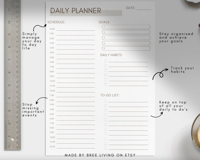 Daily Planner A4 Portrait Printable Digital Minimal Daily - Etsy