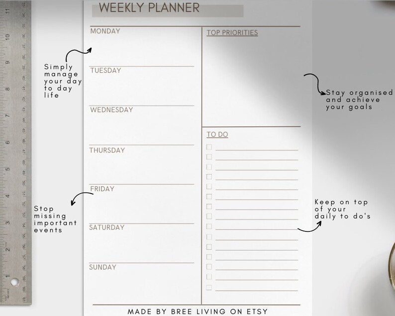 Weekly Planner A4 Portrait Printable Digital Minimal Weekly Schedule ...