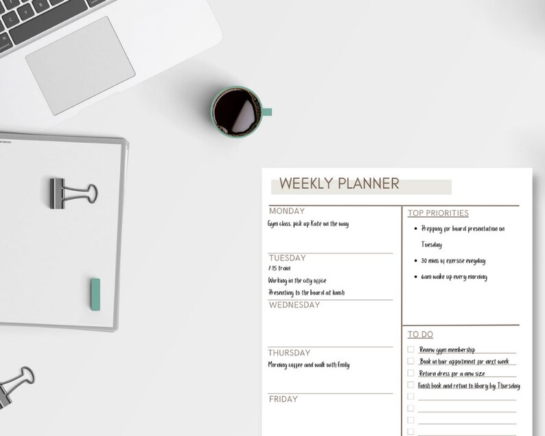 Weekly Planner A4 Portrait Printable Digital Minimal Weekly Schedule ...
