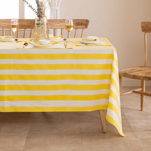 Hand Block Print Cotton Tablecloth: Yellow and White Stripe - Etsy