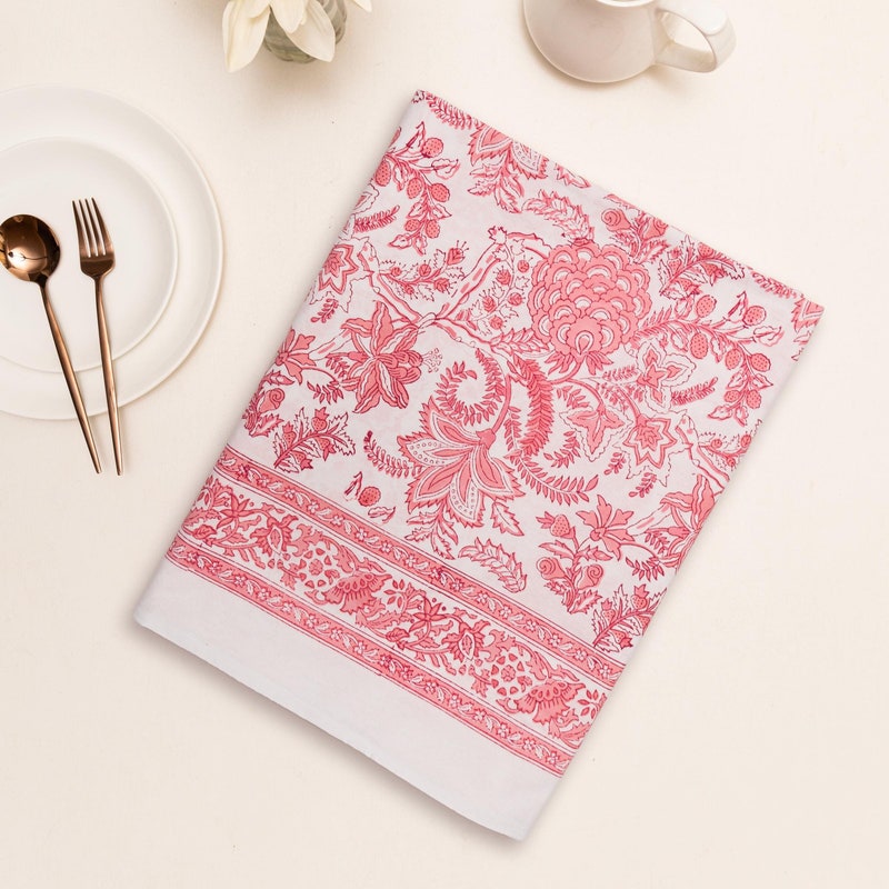 Pink Block Print Tablecloth - Etsy