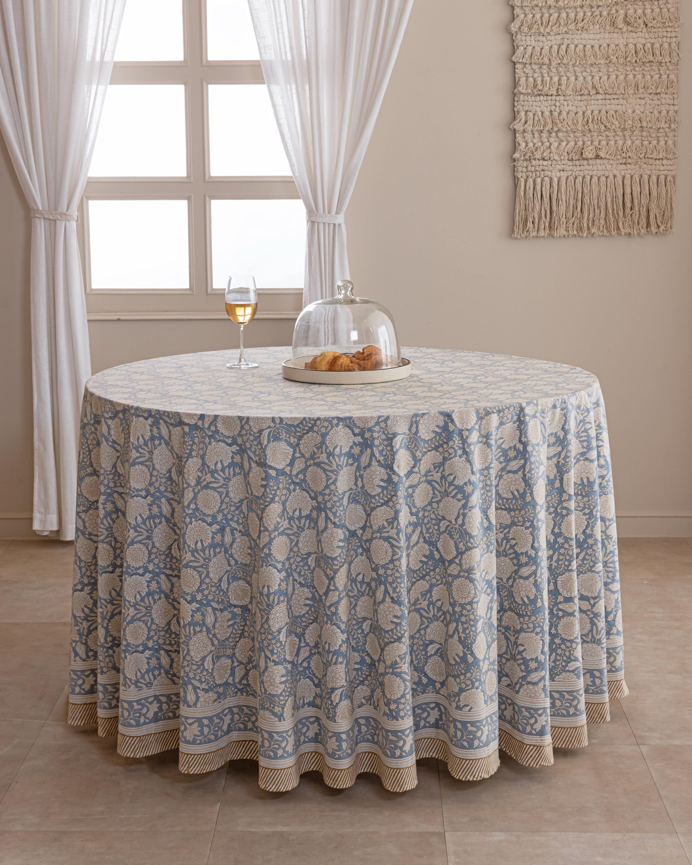 Dusty Blue Round Table Cover, Cotton Tablecover, Large Round Tablecloth ...