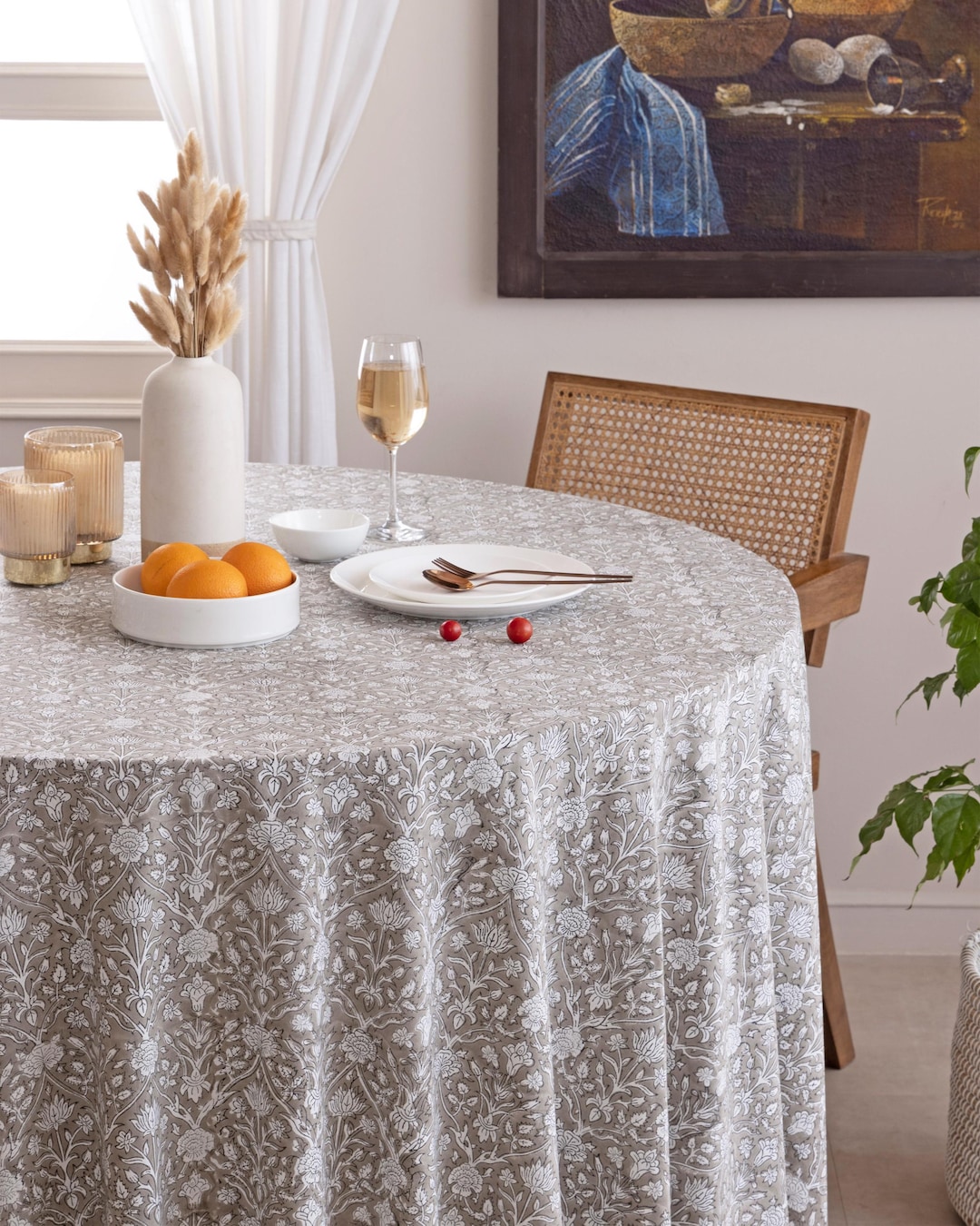 Handcrafted Round Table Cover, Kitchen Table Linen, Washable Tablecloth ...
