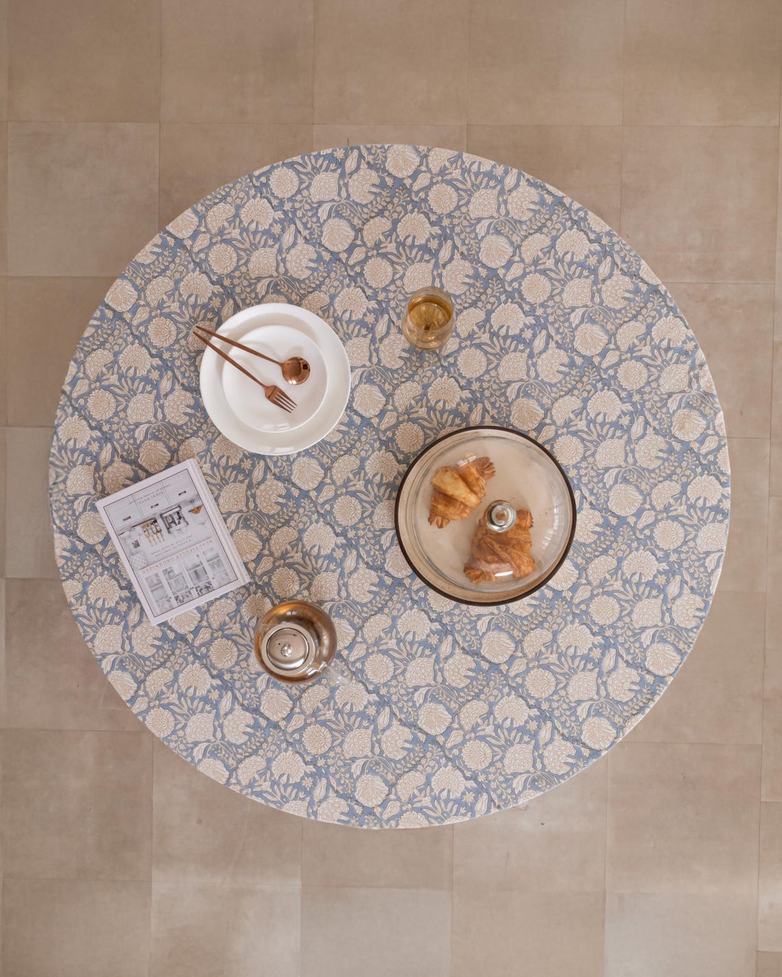 Dusty Blue Round Table Cover, Cotton Tablecover, Large Round Tablecloth ...